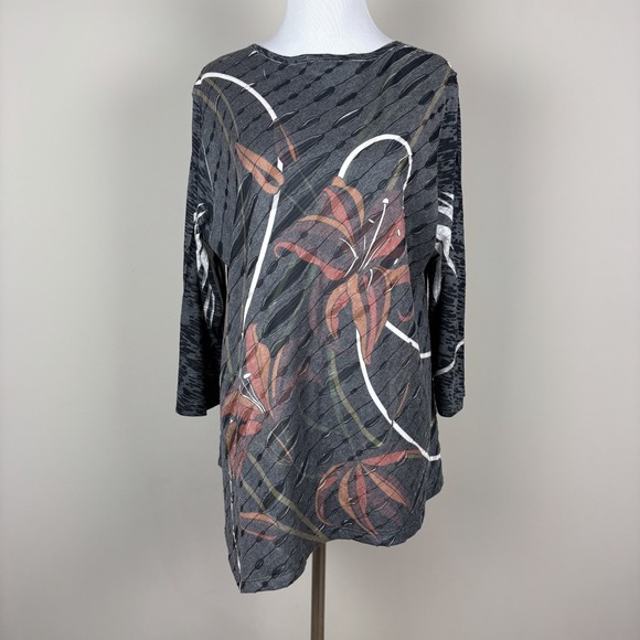 Jess & Jane | Tops | Jess Jane Top Womens Large Gray Lily Floral ...